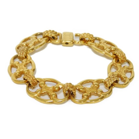 Celine | Jewelry | Celine Bracelet Old Wide Macadam Triomphe Arc De Gp Chain Blason Plated ...